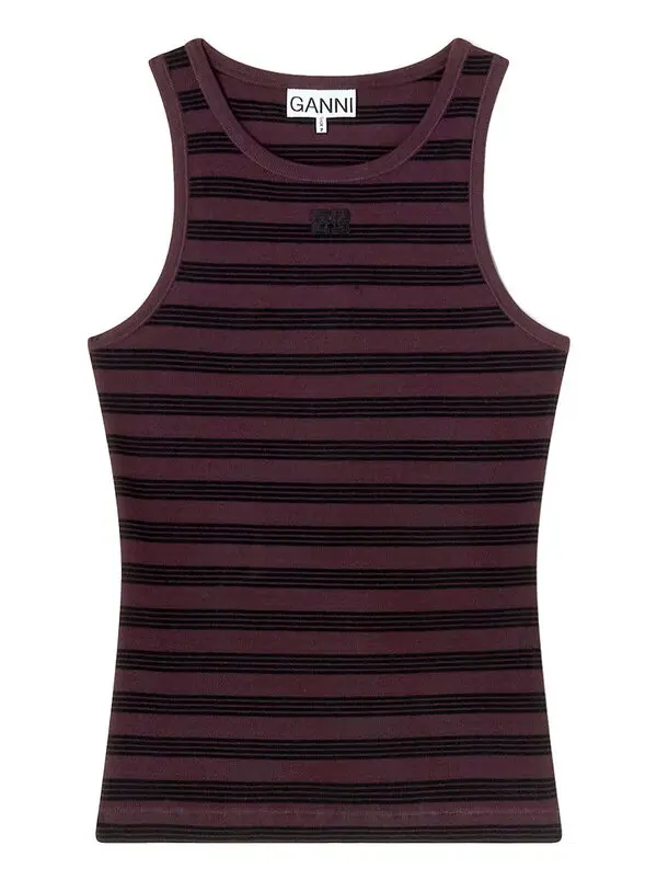 GANNI Stripe Rib Tank Top - Brown