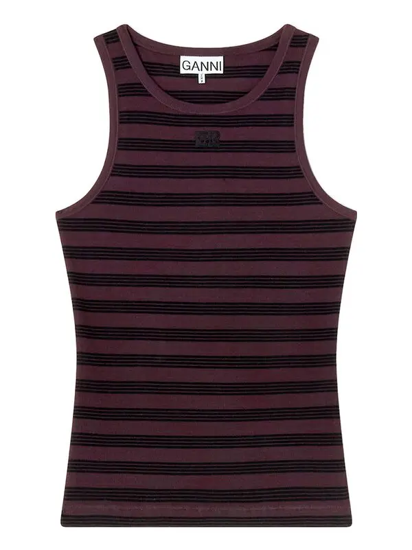 GANNI Stripe Rib Tank Top - Brown