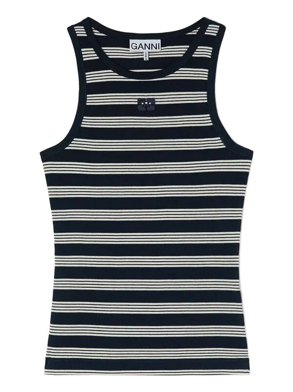 GANNI Stripe Rib Tank Top - Navy