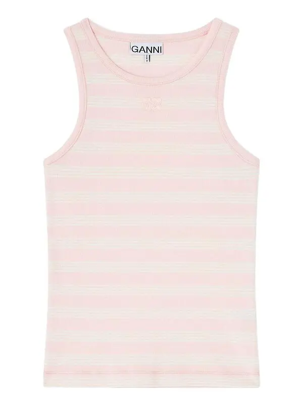 GANNI Stripe Rib Tank Top - Pink