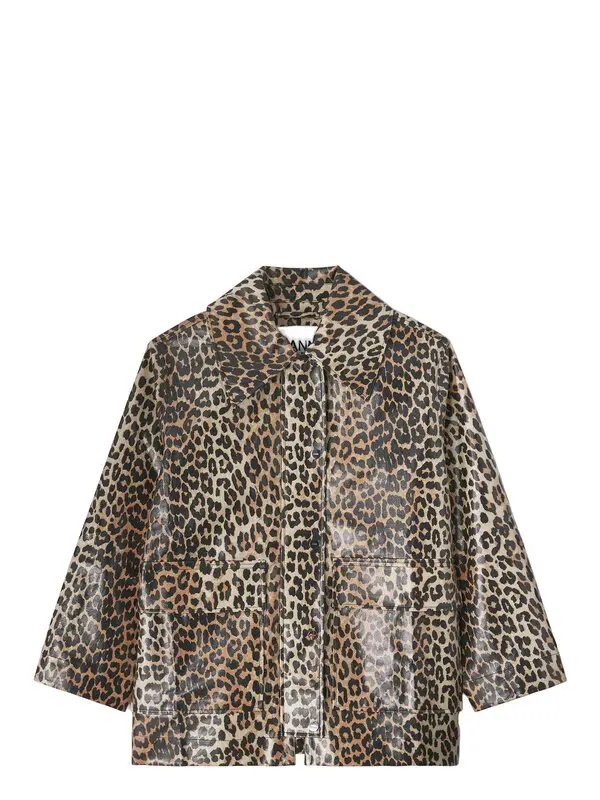 GANNI Leopard Laminated Cotton Jacket - Brown