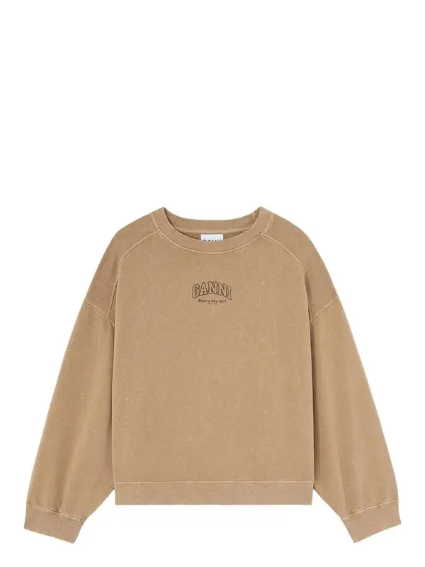 GANNI Essentials Crewneck With Logo - Coca Mocha