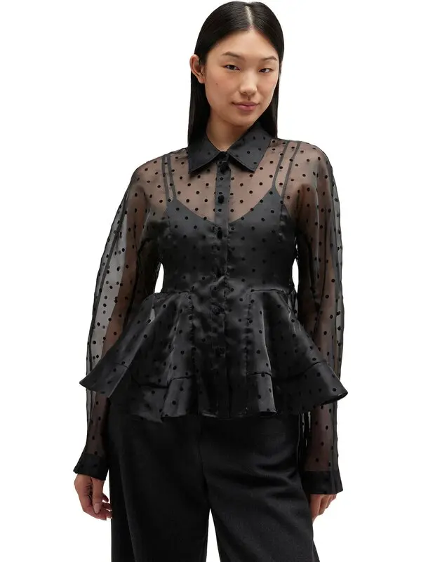 GANNI Organza Peplum Shirt - Black