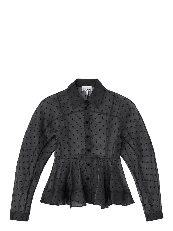 GANNI Organza Peplum Shirt - Black