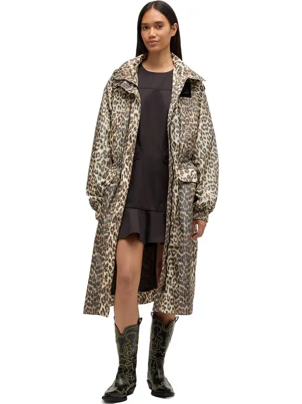 GANNI Leopard Print Nylon Parka - Brown