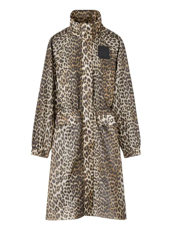 GANNI Leopard Print Nylon Parka - Brown