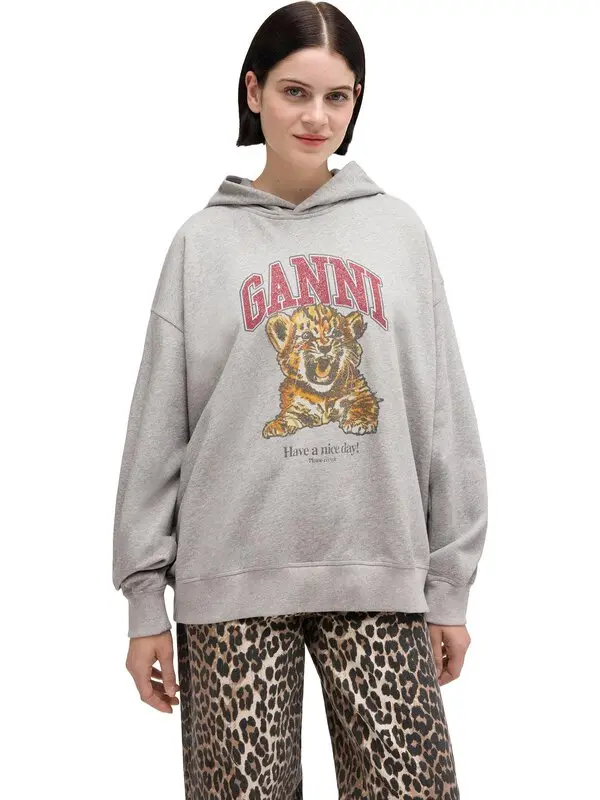 GANNI Tiger Graphic Hoodie - Grey