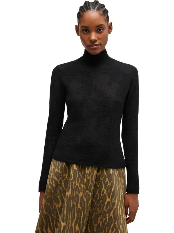 GANNI Sheer Floral Turtleneck - Black