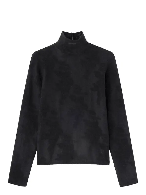 GANNI Sheer Floral Turtleneck - Black
