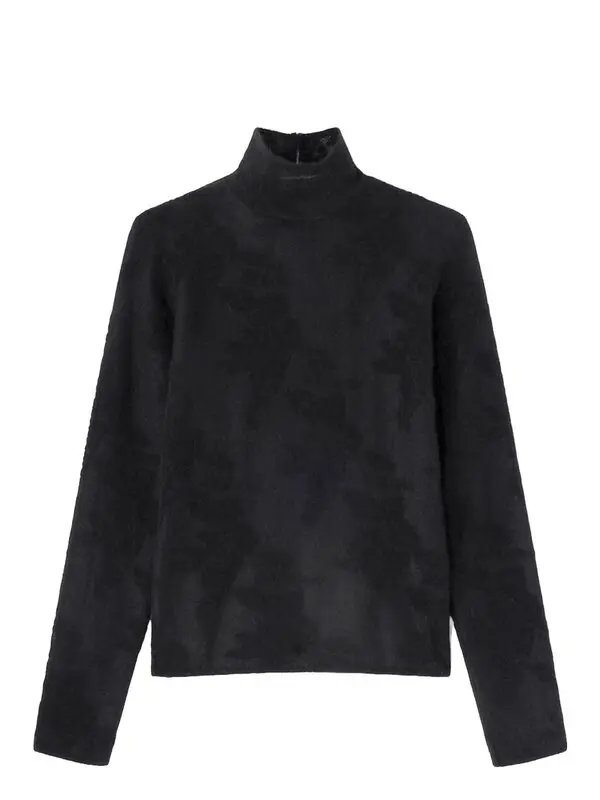 GANNI Sheer Flower Print Turtleneck - Black