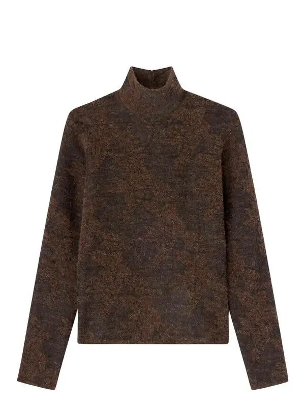 GANNI Sheer Flower Print Turtleneck - Brown