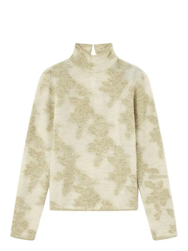 GANNI Sheer Flower Print Turtleneck - Green
