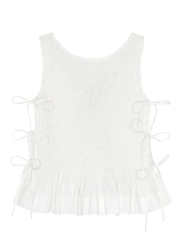 GANNI Sleeveless Smocked Top - White