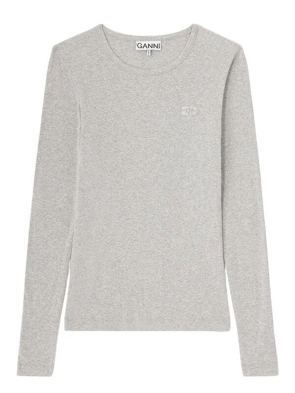 GANNI Ribbed Long-sleeve Top - Grey