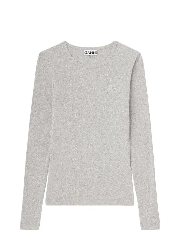 GANNI Ribbed Long-sleeve Top - Grey