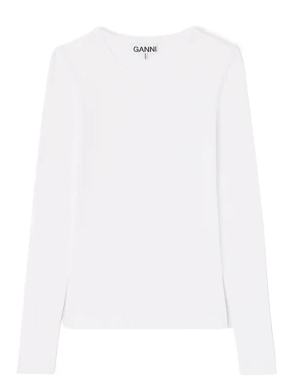 GANNI Ribbed Long-sleeve Top - White