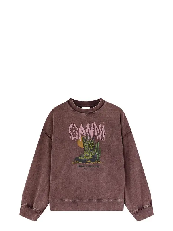 GANNI Vintage Wash Graphic Sweatshirt - Brown