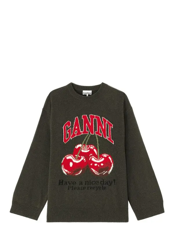 GANNI Oversized Graphic Sweater - Green