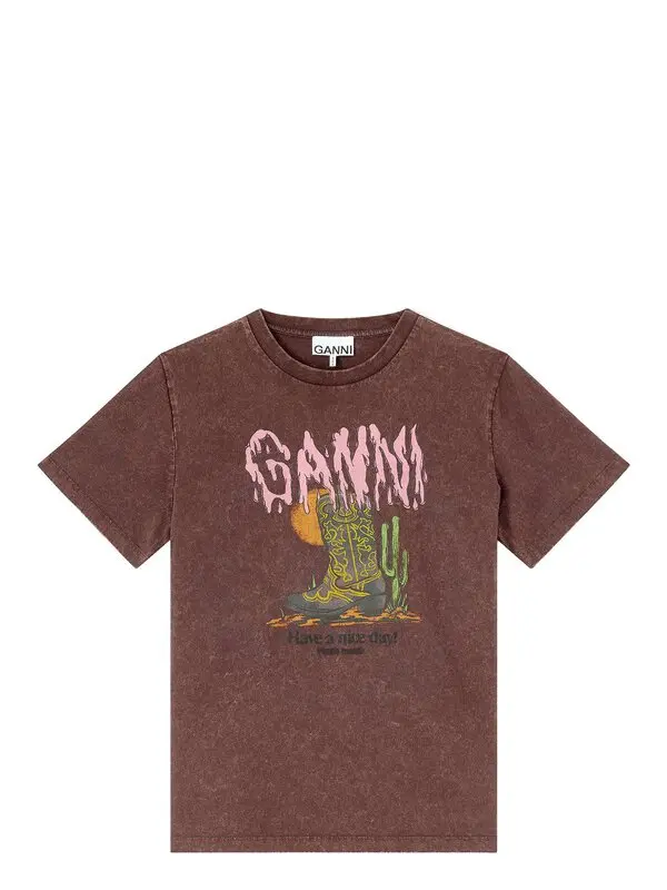 GANNI Vintage Wash T-shirt - Brown