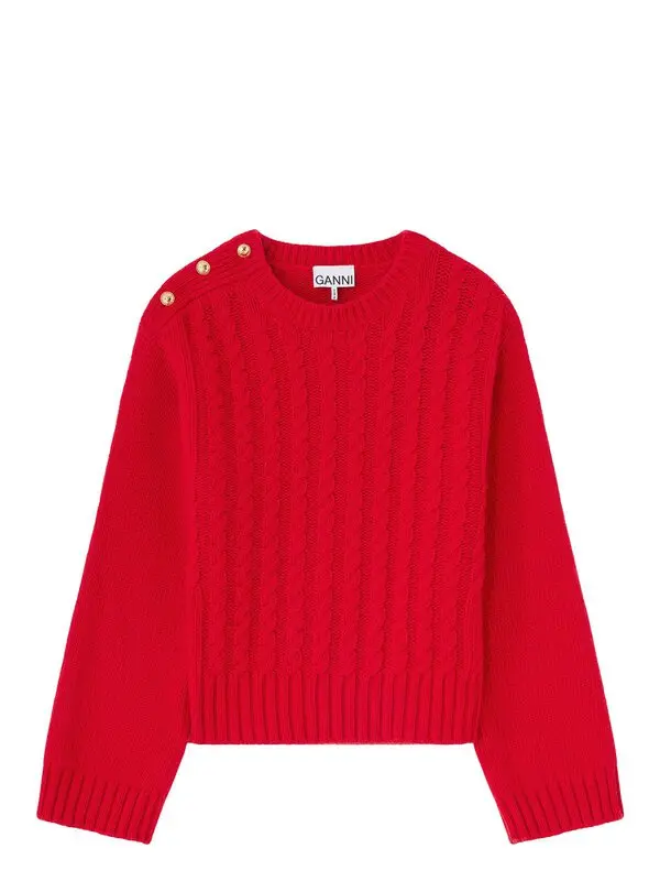 GANNI Cable Knit Wool Blend Sweater - Red