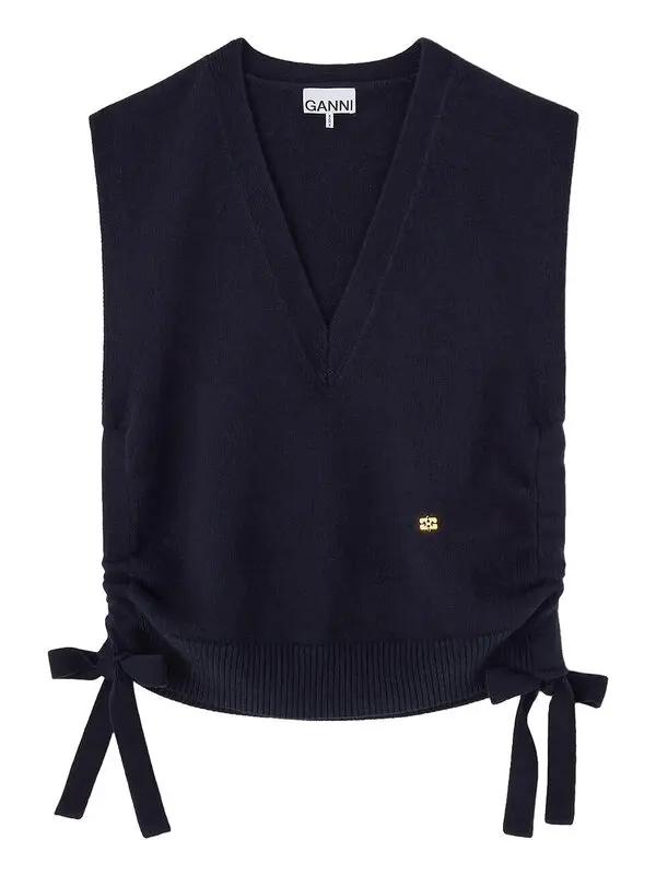 GANNI Classic Wool Vest - Navy