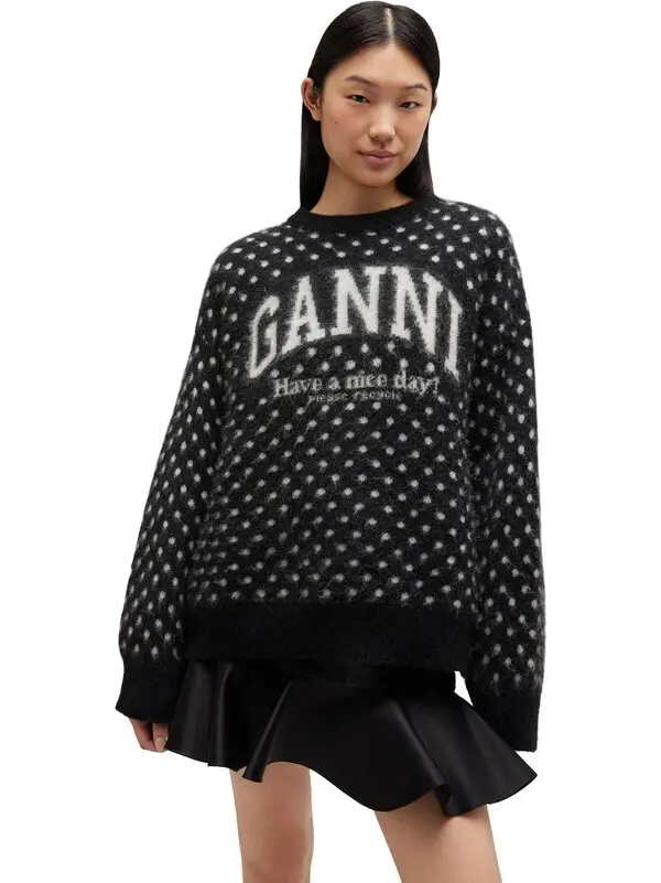 GANNI Polka Dot Brushed Sweater - Black