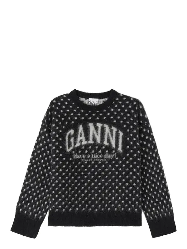 GANNI Polka Dot Brushed Sweater - Black