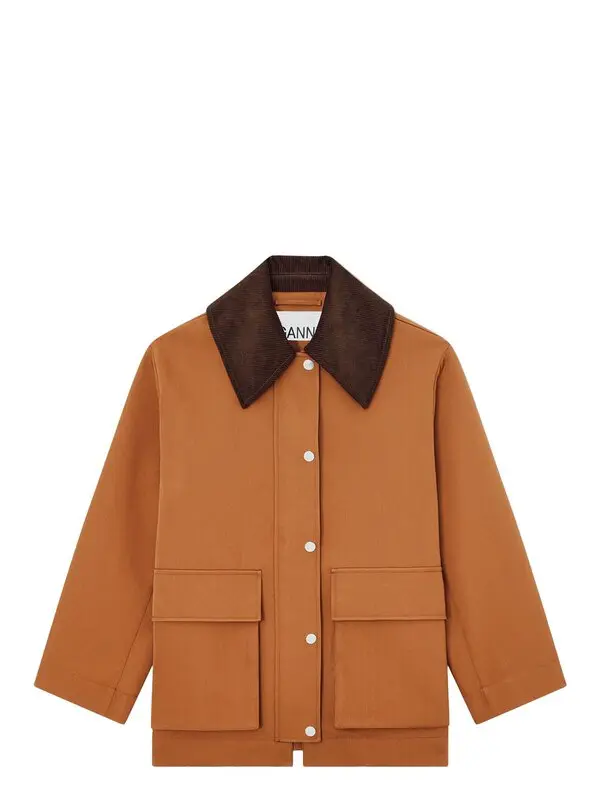 GANNI Cotton Blend Jacket With Classic Collar - Cinnamon Swirl