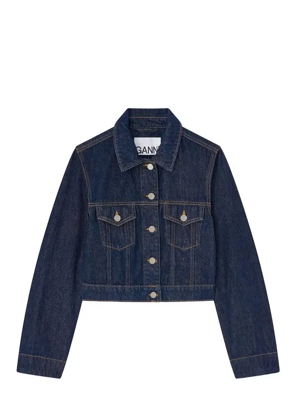 GANNI Cotton Blend Jacket With Classic Collar - Navy