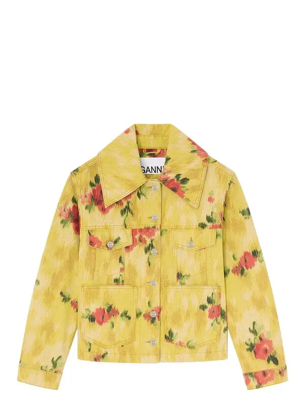 GANNI Cotton Blend Jacket With Classic Collar - Vibrant Yellow