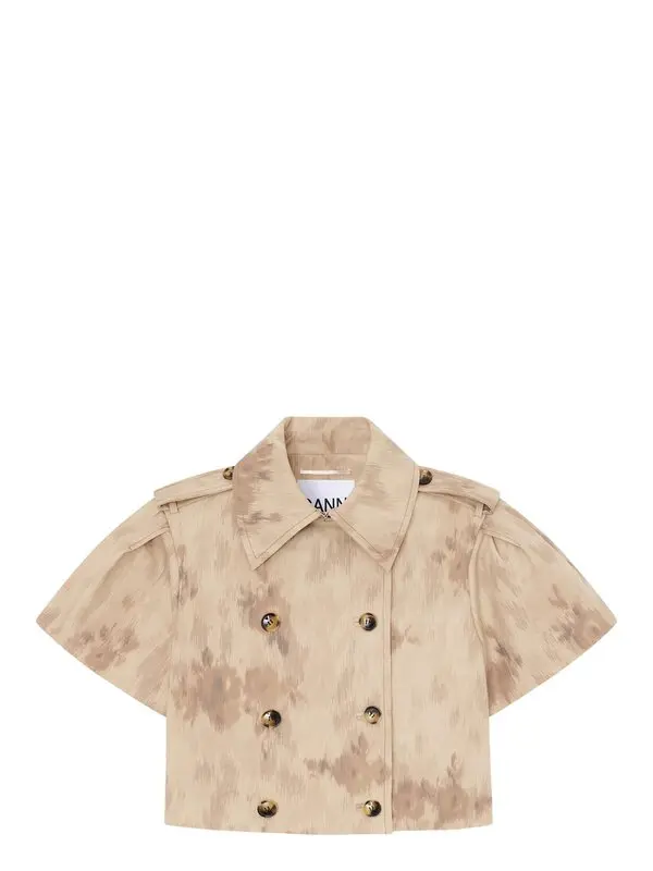 GANNI Cotton Blend Jacket With Classic Collar - Warm Sand