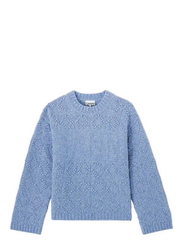 GANNI Cotton Wool Bubble Knit Sweater - Blue