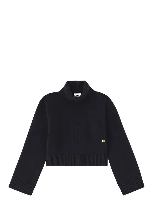 GANNI Wool Turtleneck Sweater - Navy
