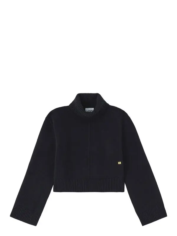 GANNI Wool Turtleneck Sweater - Navy