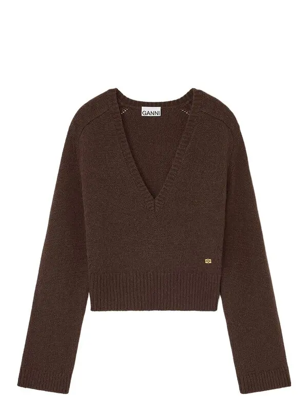 GANNI V-neck Sweater - Brown