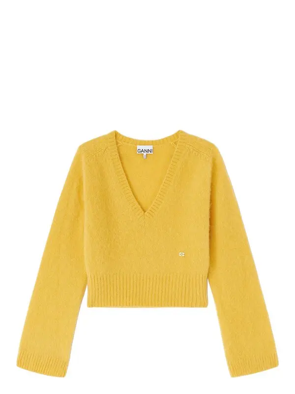 GANNI V-neck Sweater - Yellow