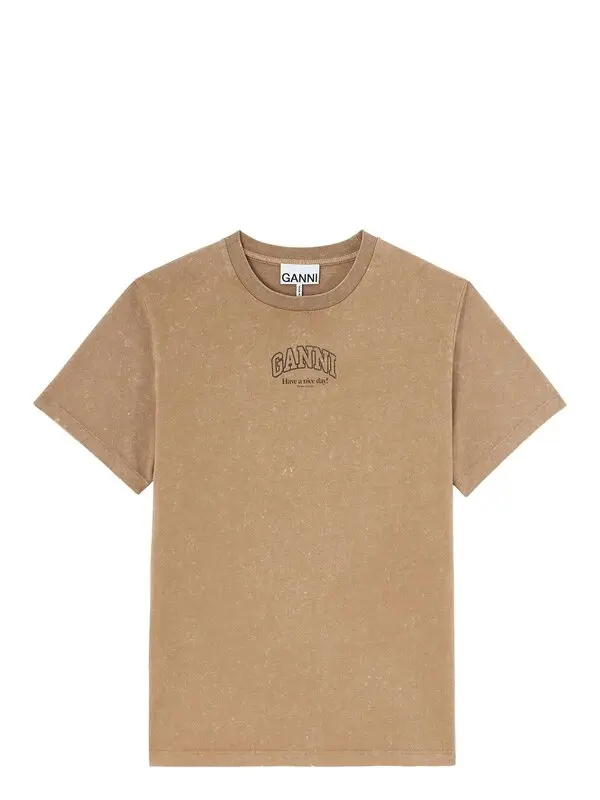 GANNI Essentials Tee With Washed Effect - Coca Mocha