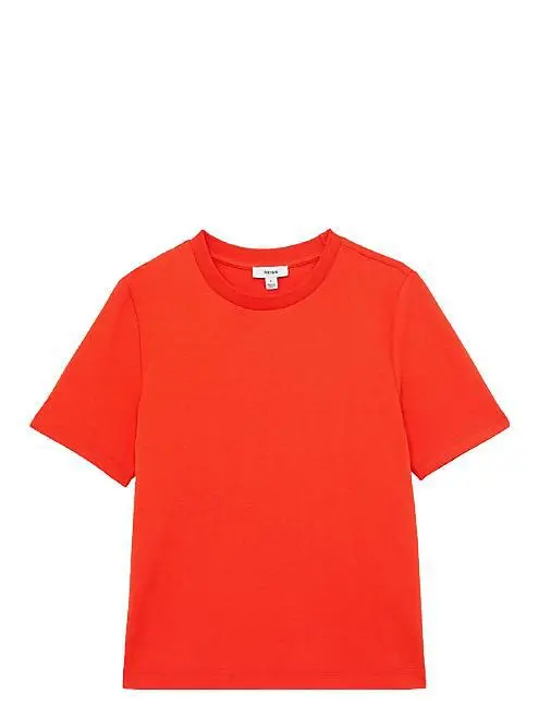 REISS Josie Ribbed Stretch-cotton T-shirt - Coral Red