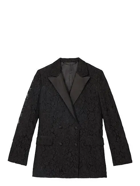 The Kooples Lace Notched-lapel Woven Blazer - Black