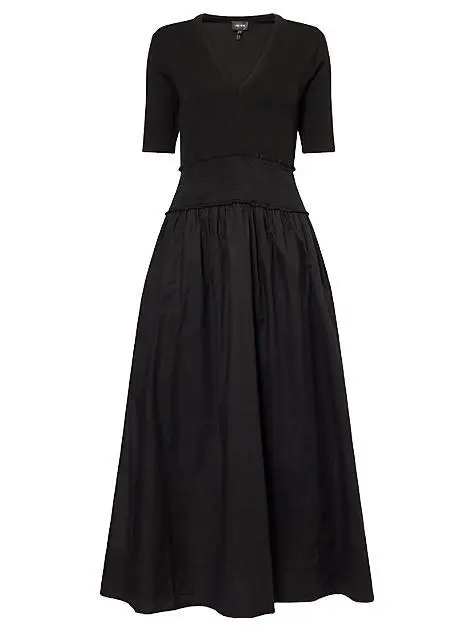 ME+EM V-neck Smocked Stretch-cotton Maxi Dress - Black