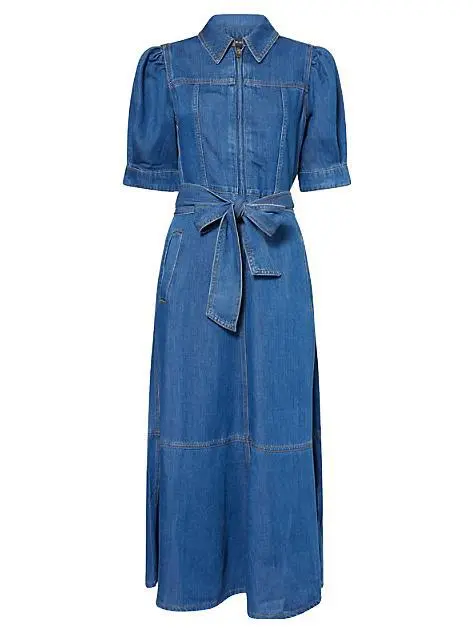 ME+EM Fit And Flare Denim Midi Dress - Mid Blue Wash