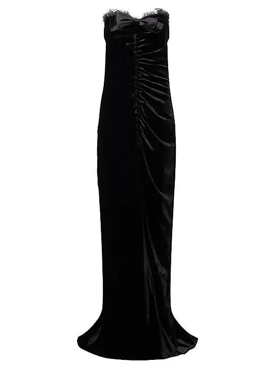 Alessandra Rich Bow-embellished Lace-trimmed Velvet Gown - Black