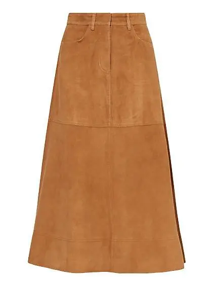 ME+EM Luxe A-line Suede Midi Skirt - Cigaro Brown