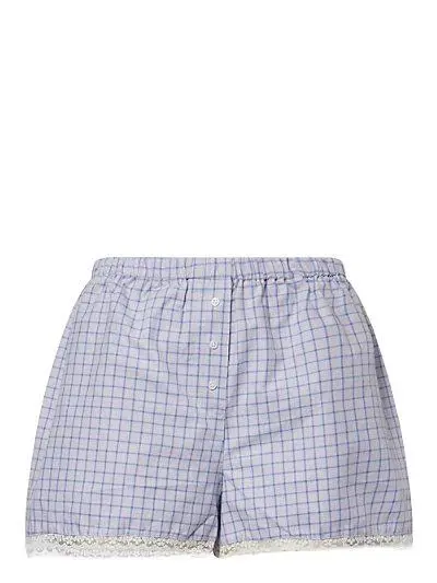 COU COU Check-print Cotton-poplin Shorts - Blue Check