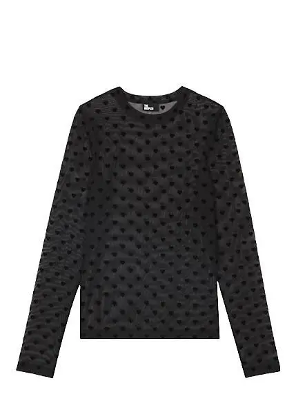 The Kooples Heart-pattern Mesh Top - Black