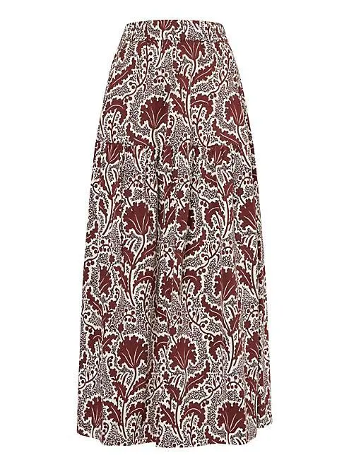 ME+EM Printed Tiered Cotton Midi Skirt - Cinnamon Brown Multi
