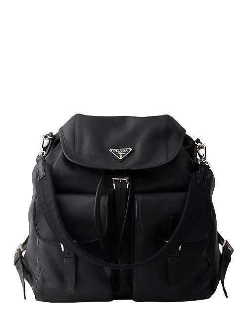 Prada Branded Leather Backpack - Black