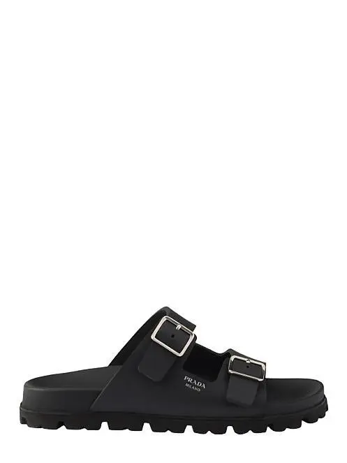 Prada Double-buckle Rubber Slides - Black