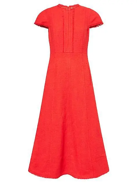 ME+EM Fringe-trim Cotton Tweed Midi Dress - Rose Petal Red