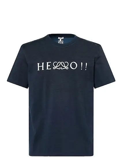 Loewe Hello Logo-print Cotton-blend T-shirt - Navy Blue